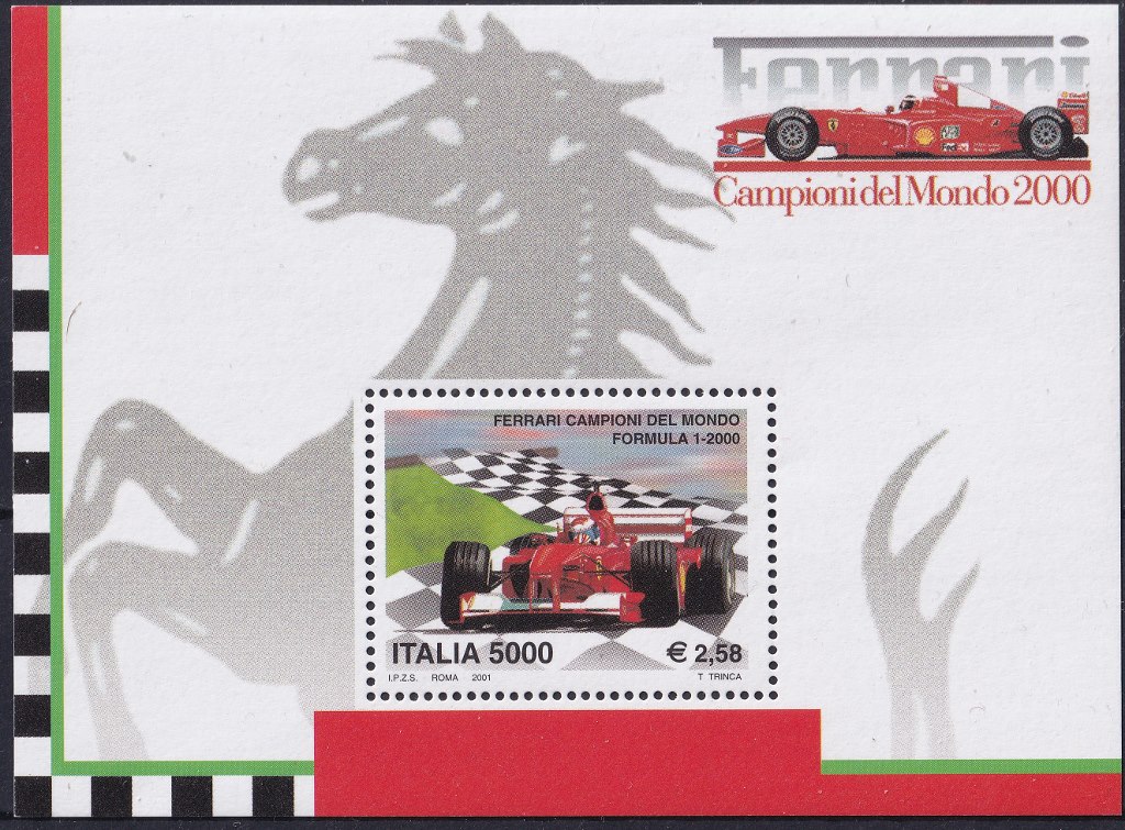 Francobolli Italia 2001 - Ferrari Campione del Mondo di Formula Uno - foglietto