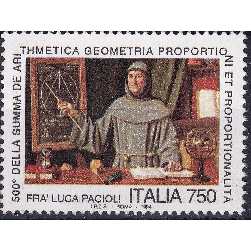 Francobolli Italia Fra Luca Pacioli 500° ann. "Summa de Arithmetica"